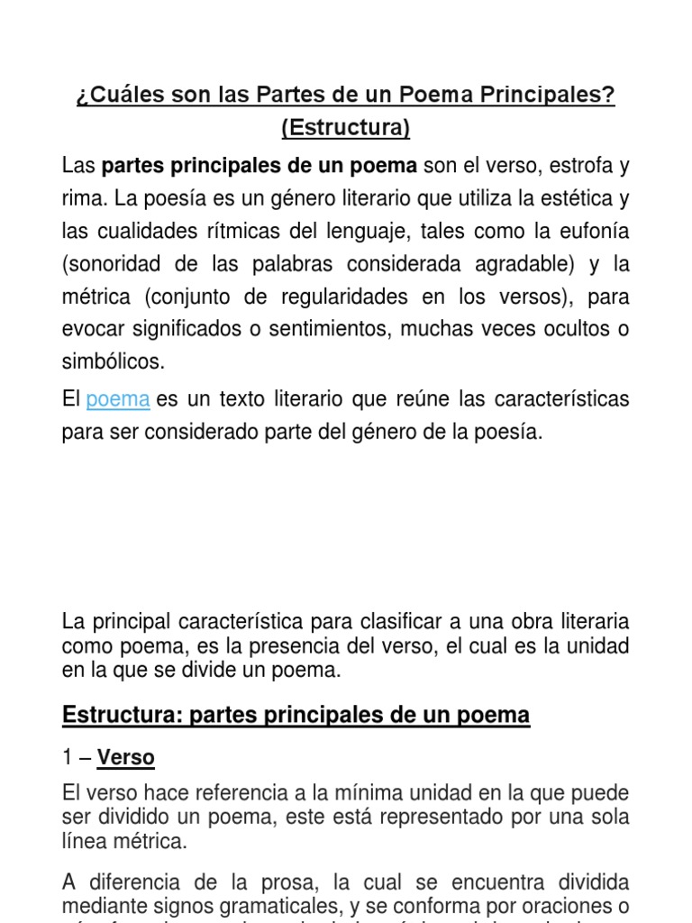 Cuáles Son Las Partes de Un Poema Principales | PDF | Metro (poesía ...