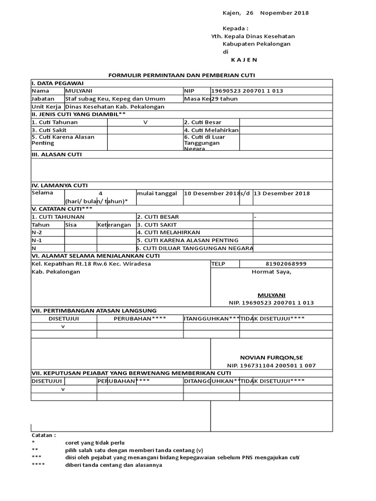 Form Pengajuan Cuti | PDF