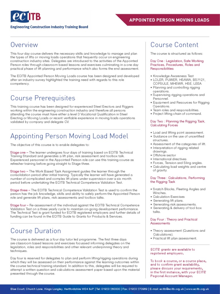 Appointed Person Moving Loads 2015 | PDF | Vocational Education | Change