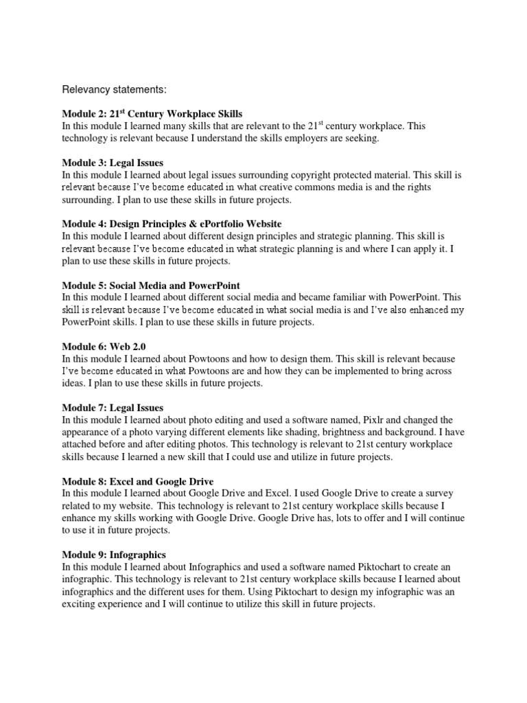 Relevancy Statements | PDF | Résumé | Application Software