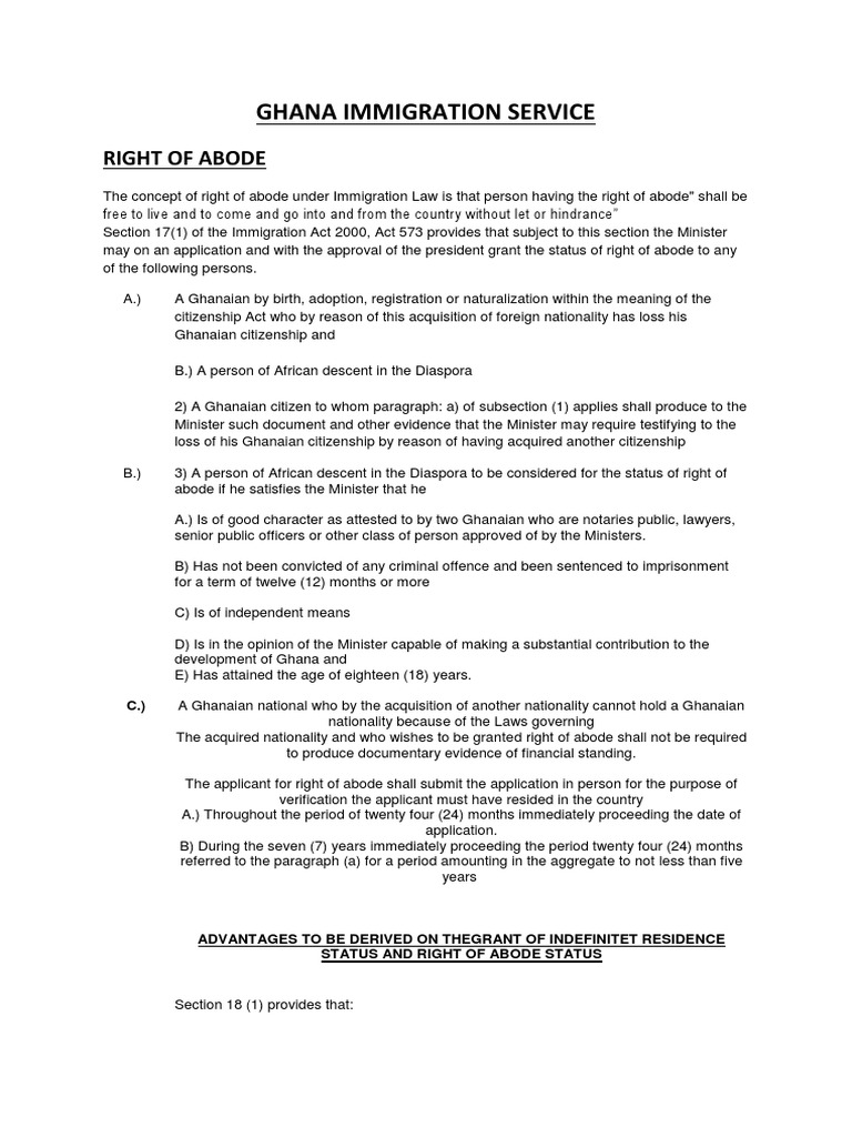 Ghana Immigration Service Right of Abode | PDF | Administrative Law ...