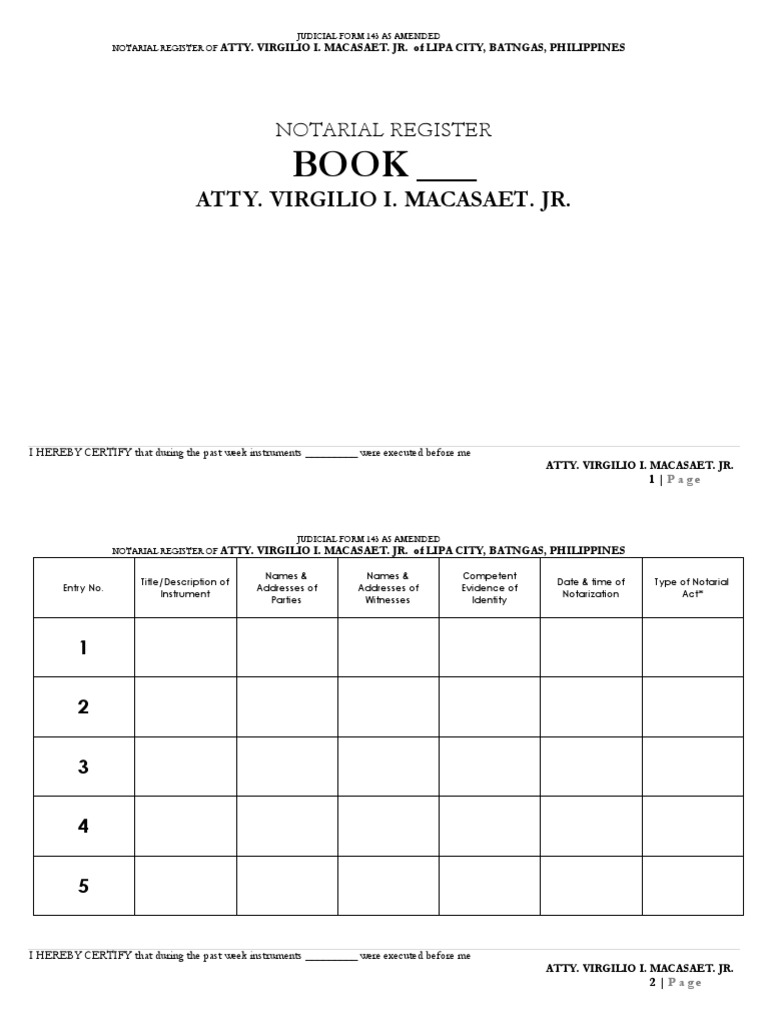 Notarial Register of Atty. Virgilio I. Macasaet Jr.: A Record of ...