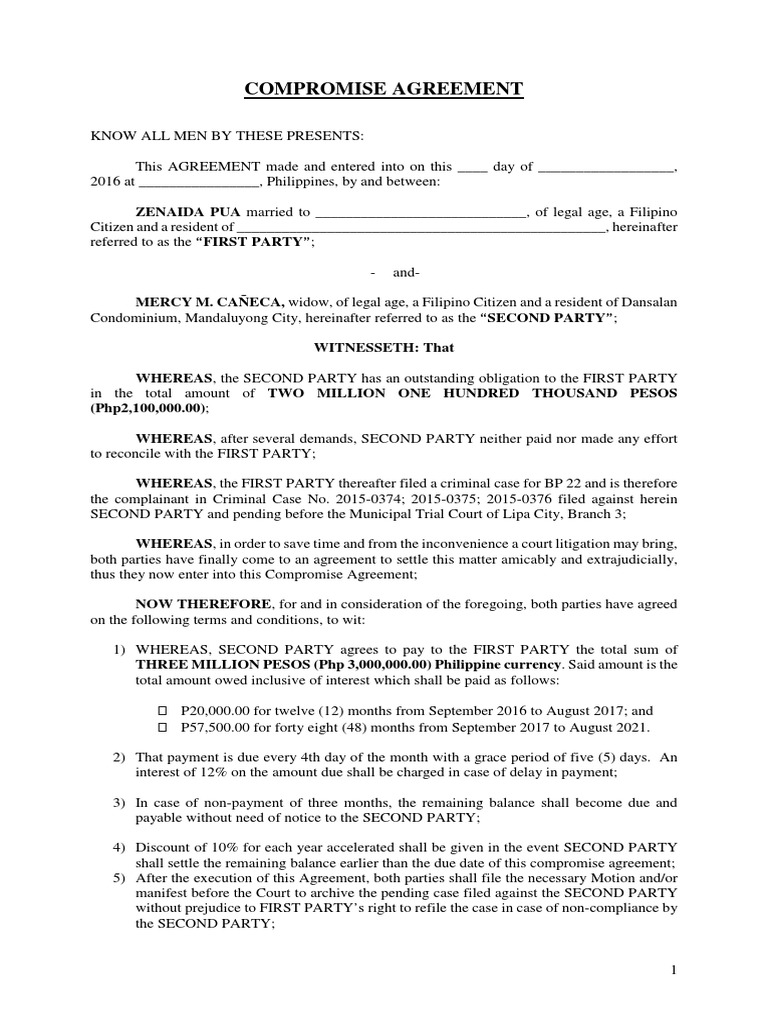 Compromise Agreement | PDF | Public Law | Social Institutions