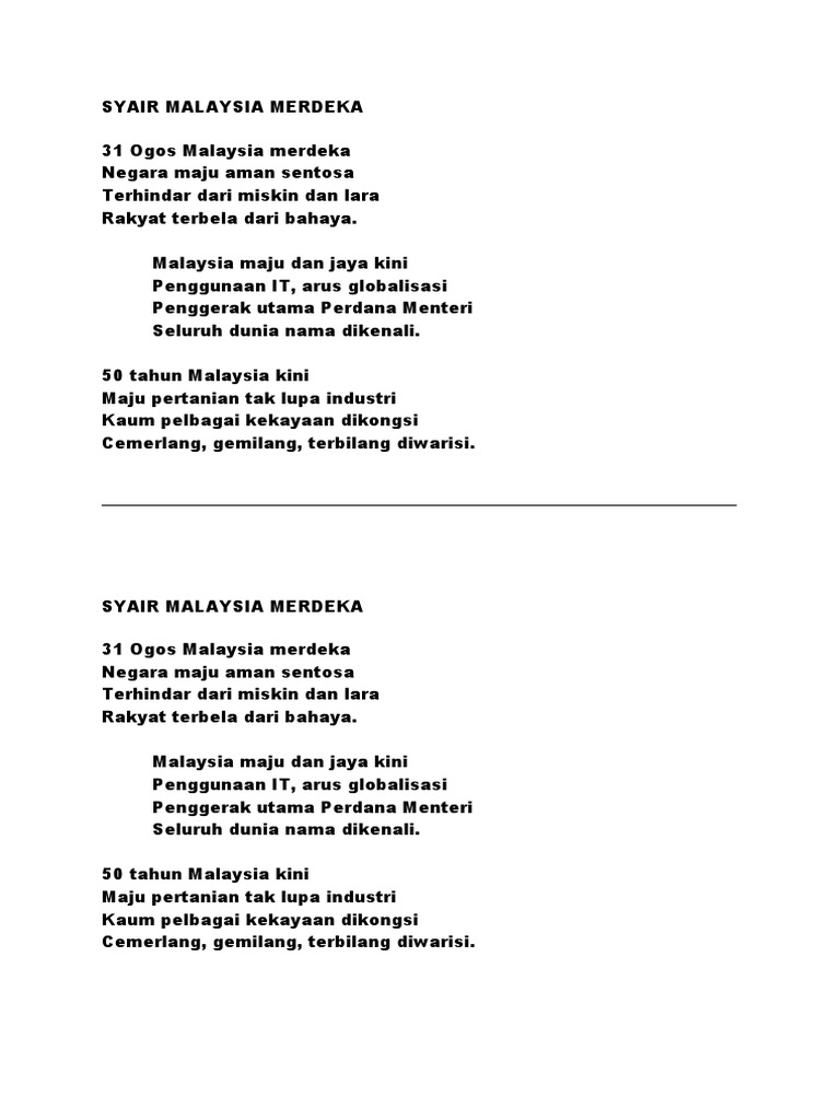 Syair Malaysia Merdeka | PDF