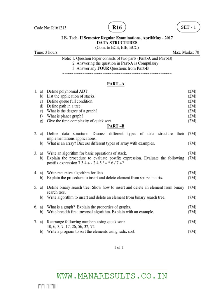 WWW - Manaresults.Co - In: I B. Tech. II Semester Regular Examinations, April/May - 2017 Data ...