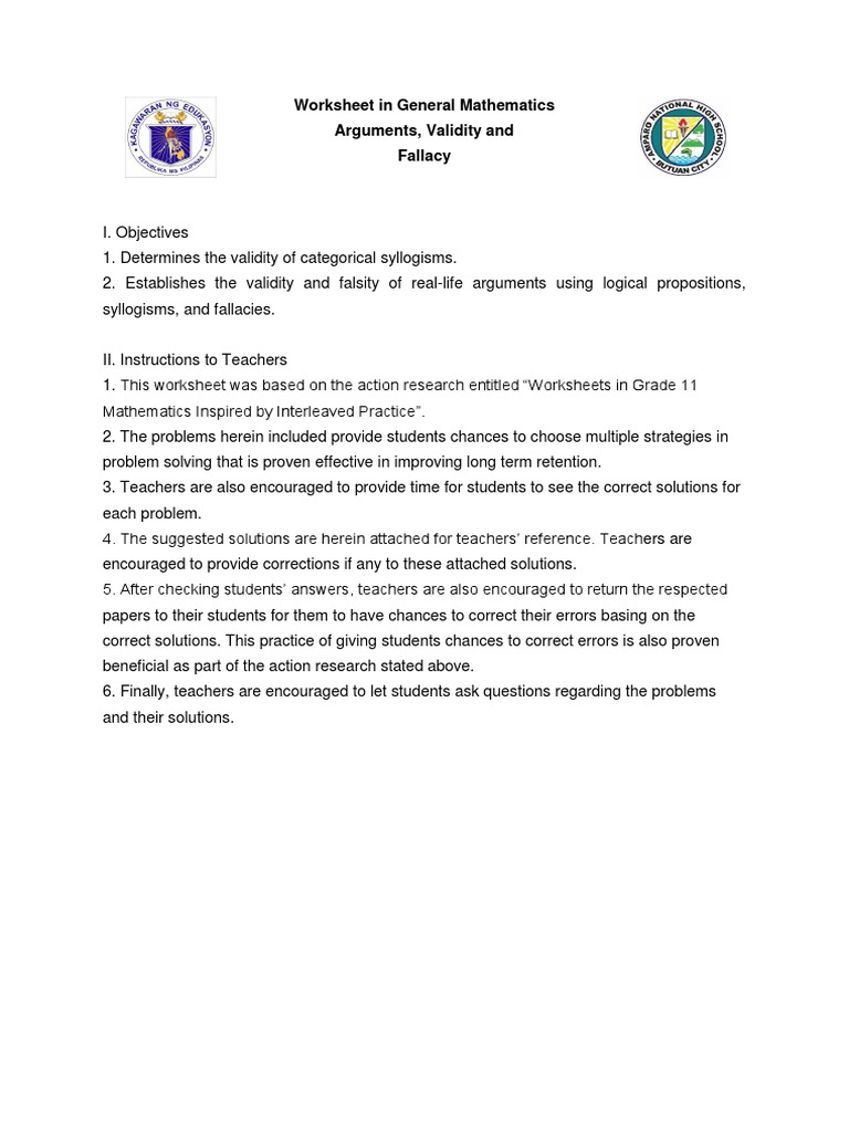 Worksheets in General Mathematics PDF | PDF | Argument | Present Value