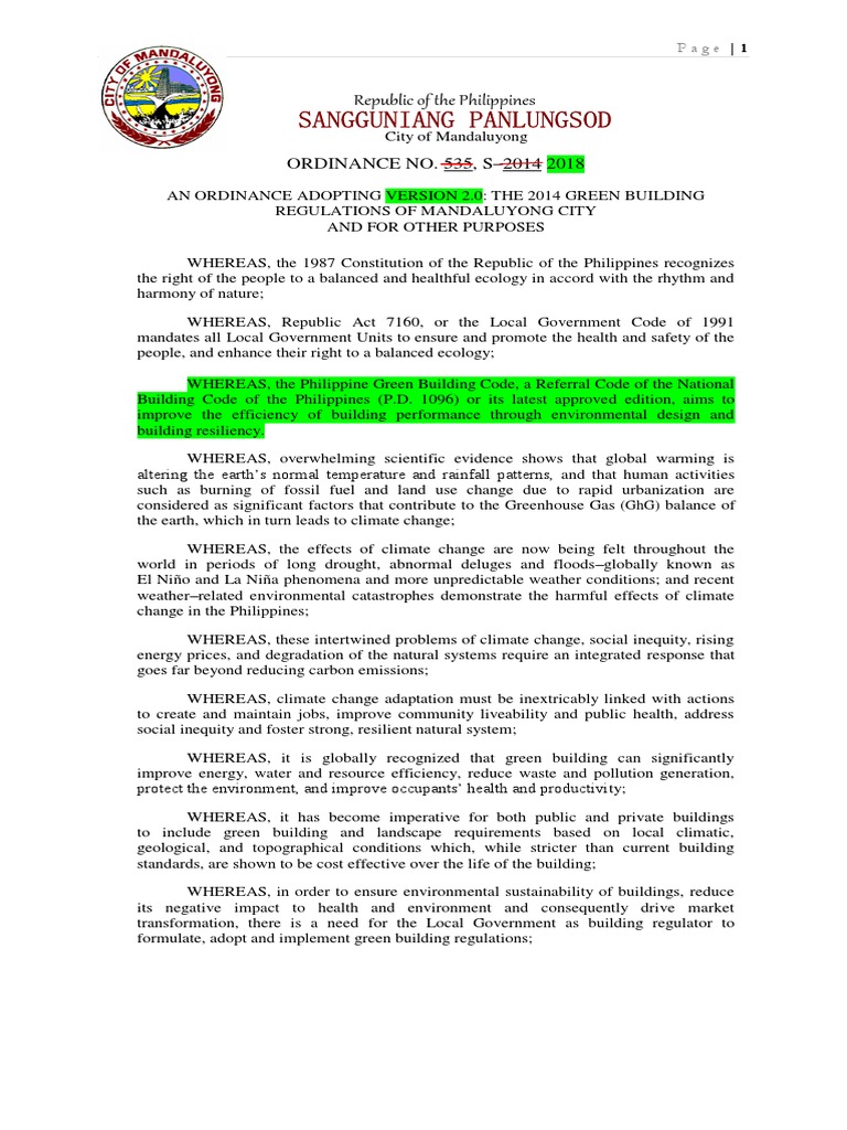 Draft Green Building Code in Mandaluyong, Philippines | Download Free ...