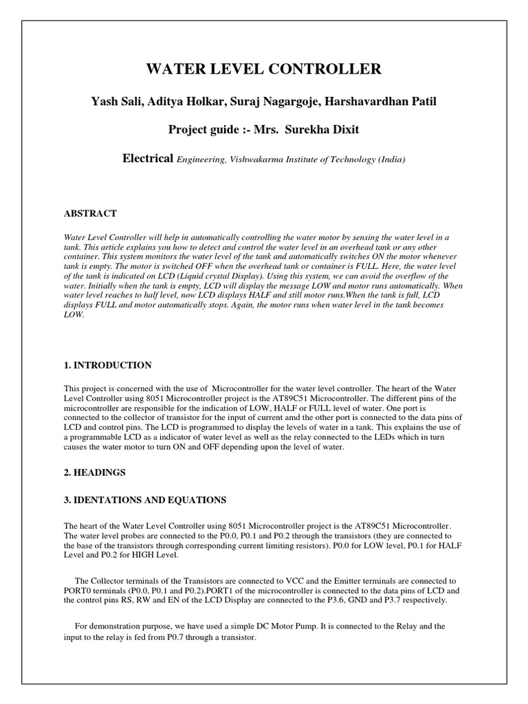 Water Level Controller Project Using Microcontroller | PDF | Switch ...