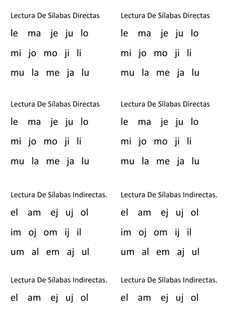 Lectura de Sílabas Directas e Indirectas | PDF | Artes del Lenguaje y ...
