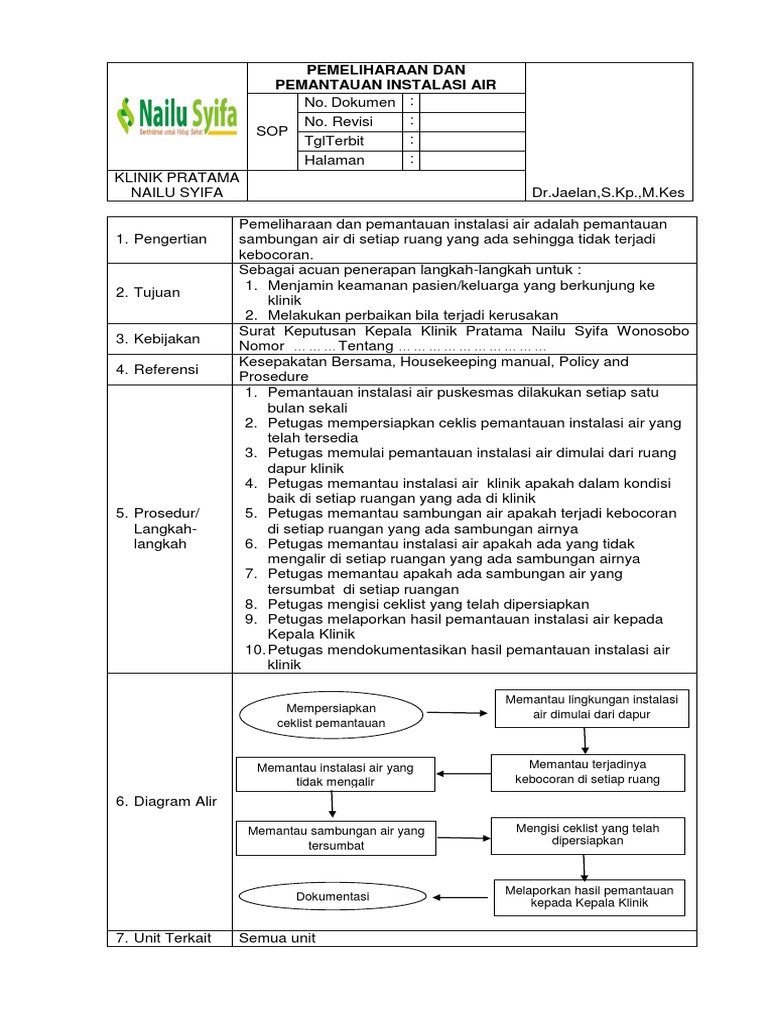 Sop Pemeliharaan Instalasi Air | PDF | Sains & Matematika