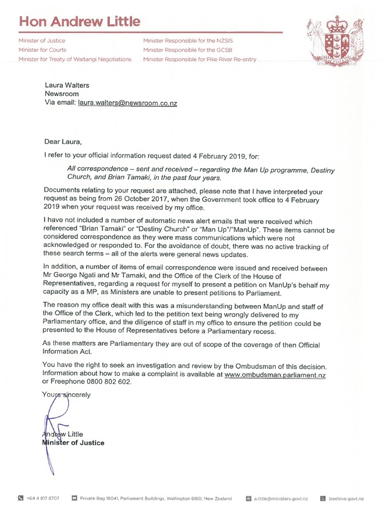 Man Up Letter To Justice Minister | PDF