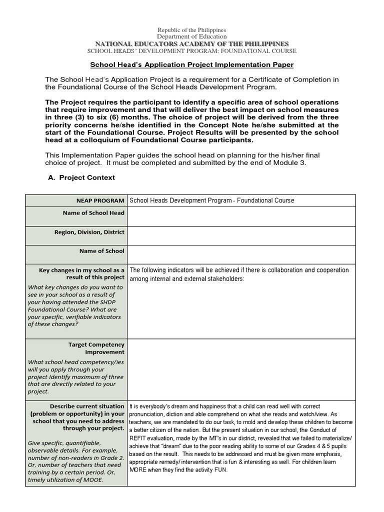 SHDP Foundation Course Application Project Plan Template | PDF | Risk ...