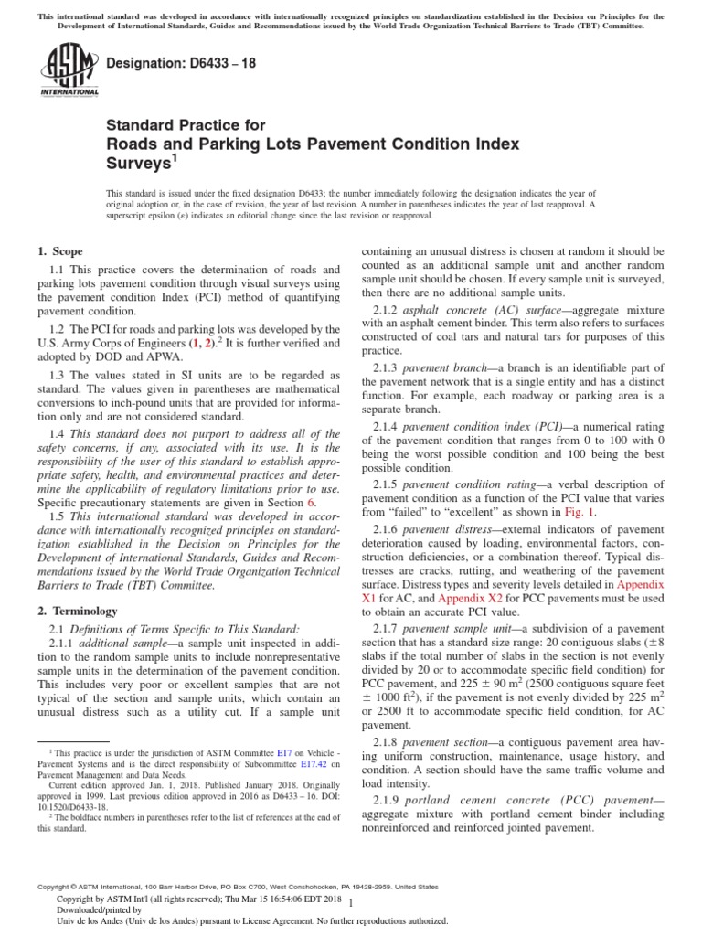 Astm D 6433 - 18 PDF | PDF | Fracture | Transport