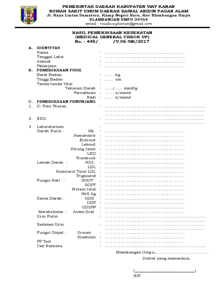 Form General Check Up Rsud | PDF | Lipid | Metabolic Disorders