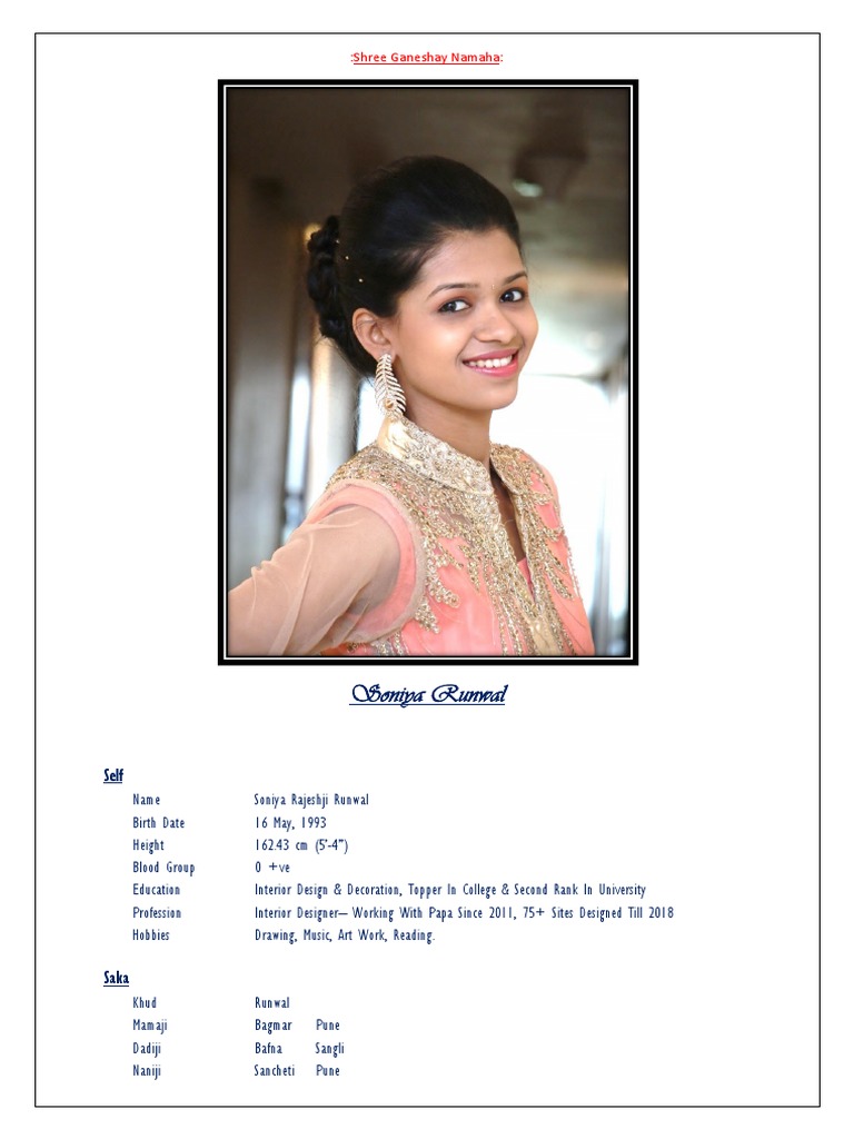 Soniya Bio Data | PDF