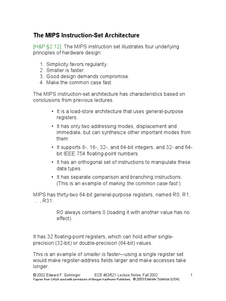 The Mips Instruction Set Architecture © 2002 Edward F Gehringer Ece 463 521 Lecture Notes