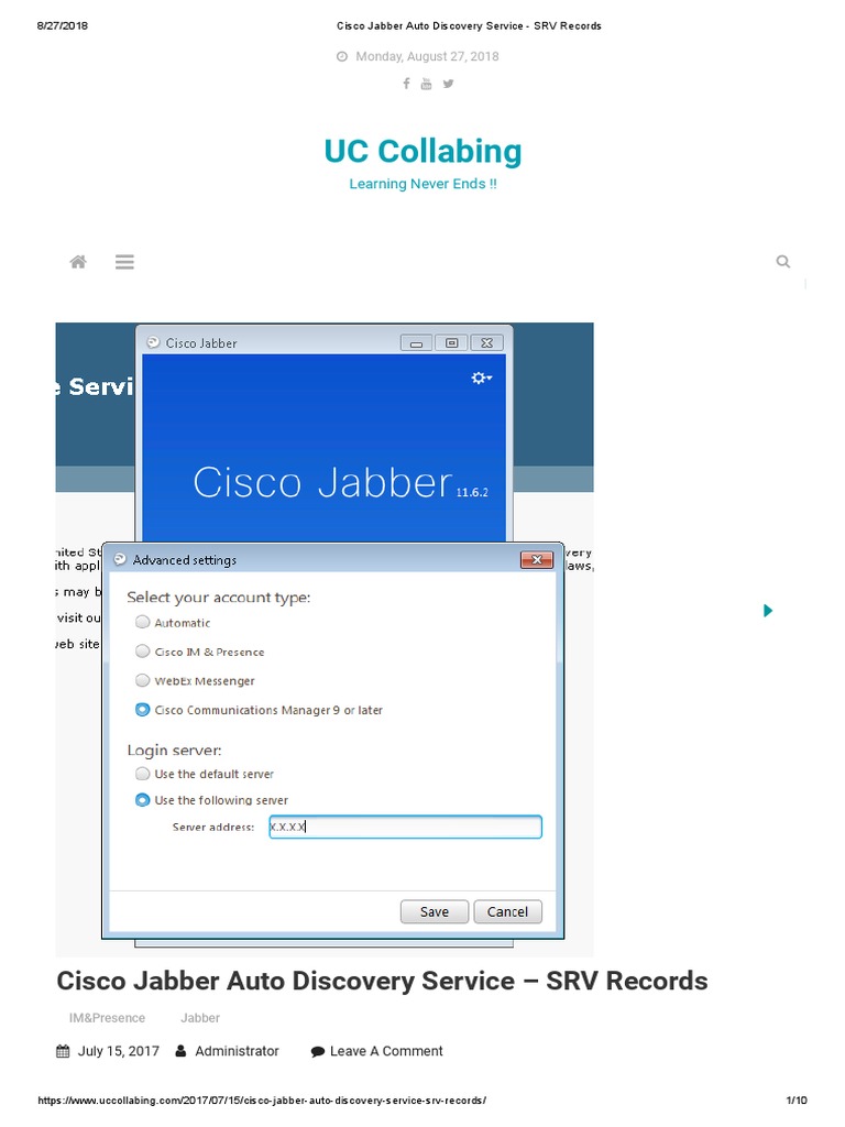 Cisco Jabber Auto Discovery Service - SRV Records | PDF | Domain Name ...