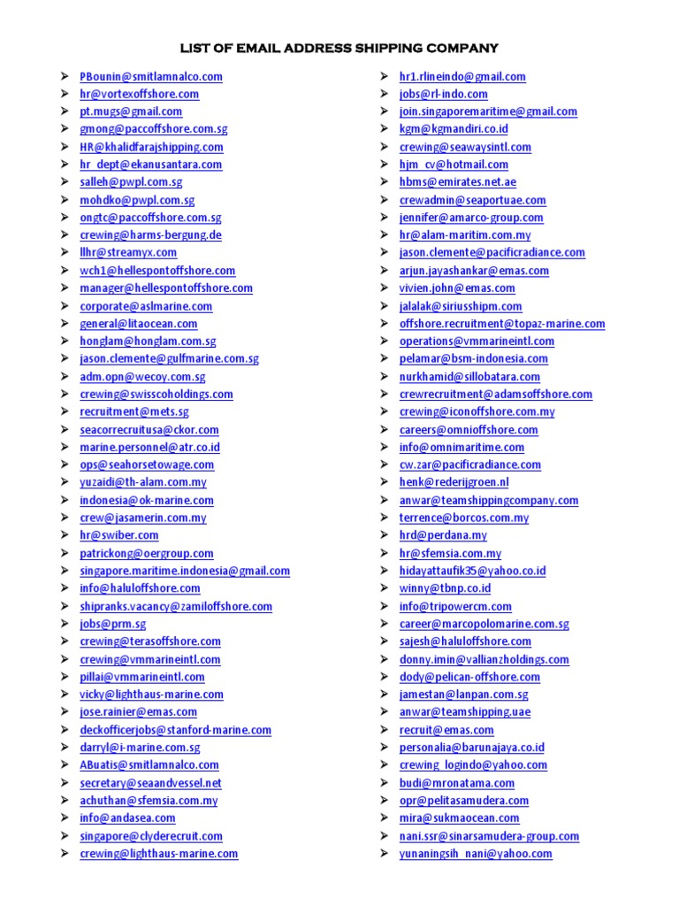 Shipping Company Email Directory | PDF