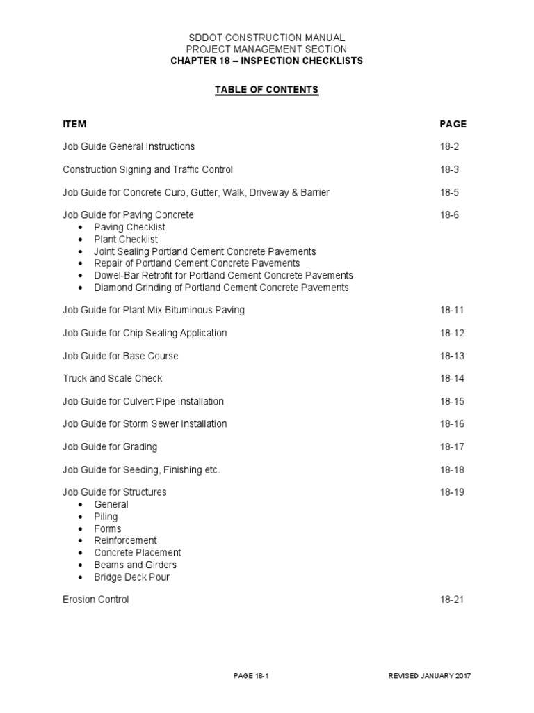 SDDOT Construction Inspection Checklists | PDF | Road Surface | Concrete