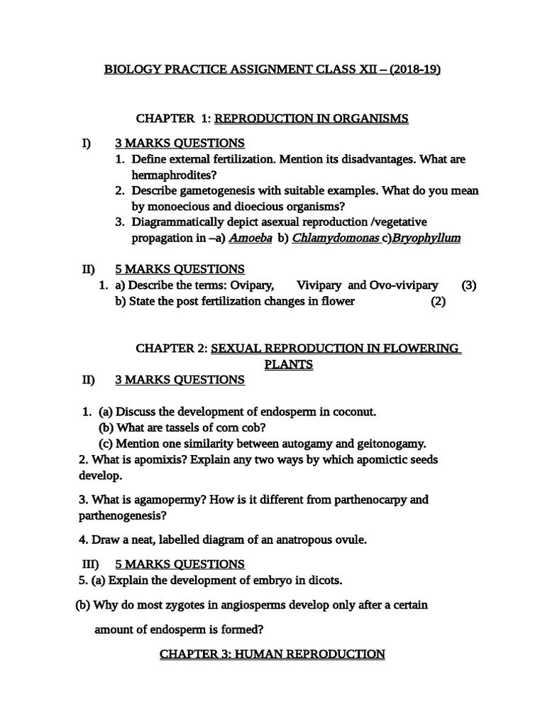Biology Holiday Homework | PDF | Reproduction | Sexual Reproduction