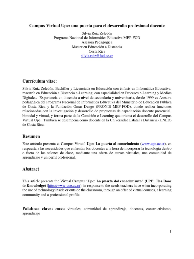 Campus Virtual Upe-Una Puerta para El Desarrollo Profesional Docente ...