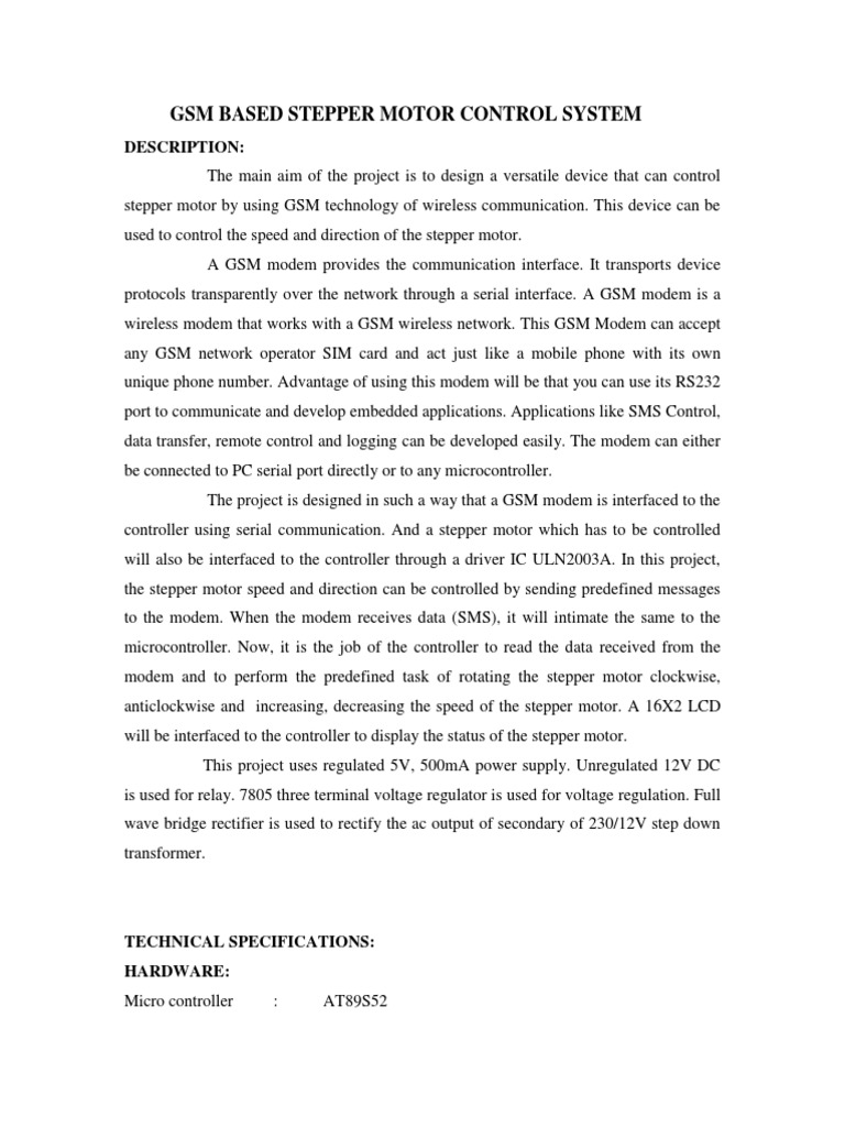 GSM Based Stepper Motor Control System | PDF | Rectifier | Modem