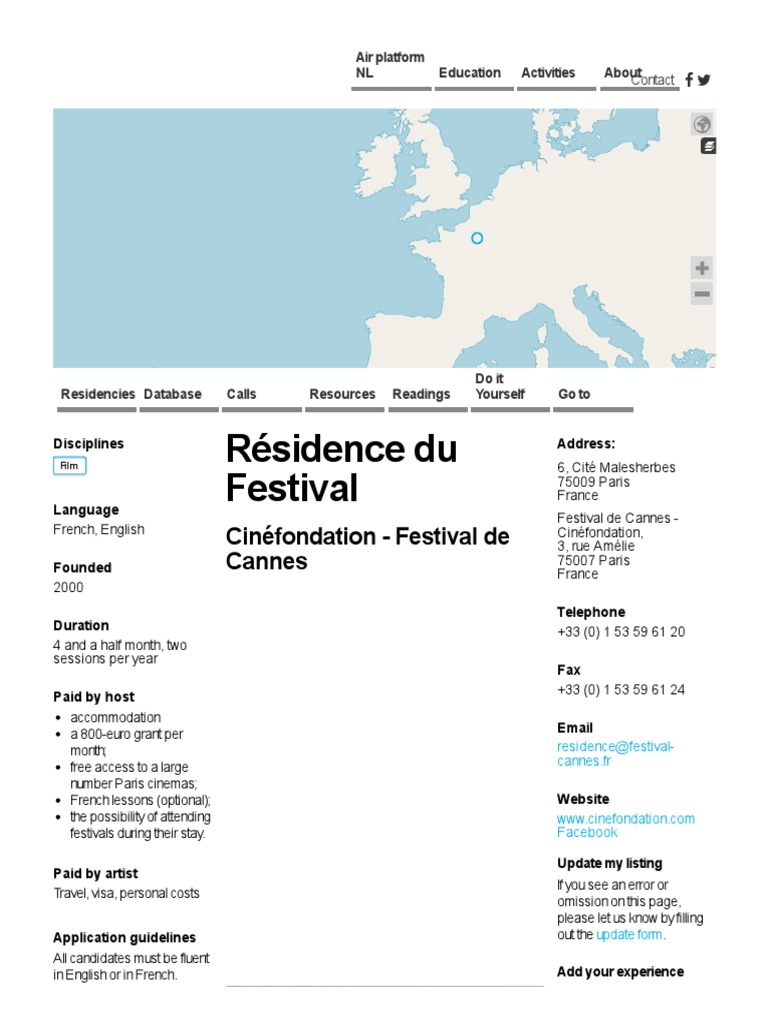 Résidence Du Festival - Transartists | PDF | Paris | Communication