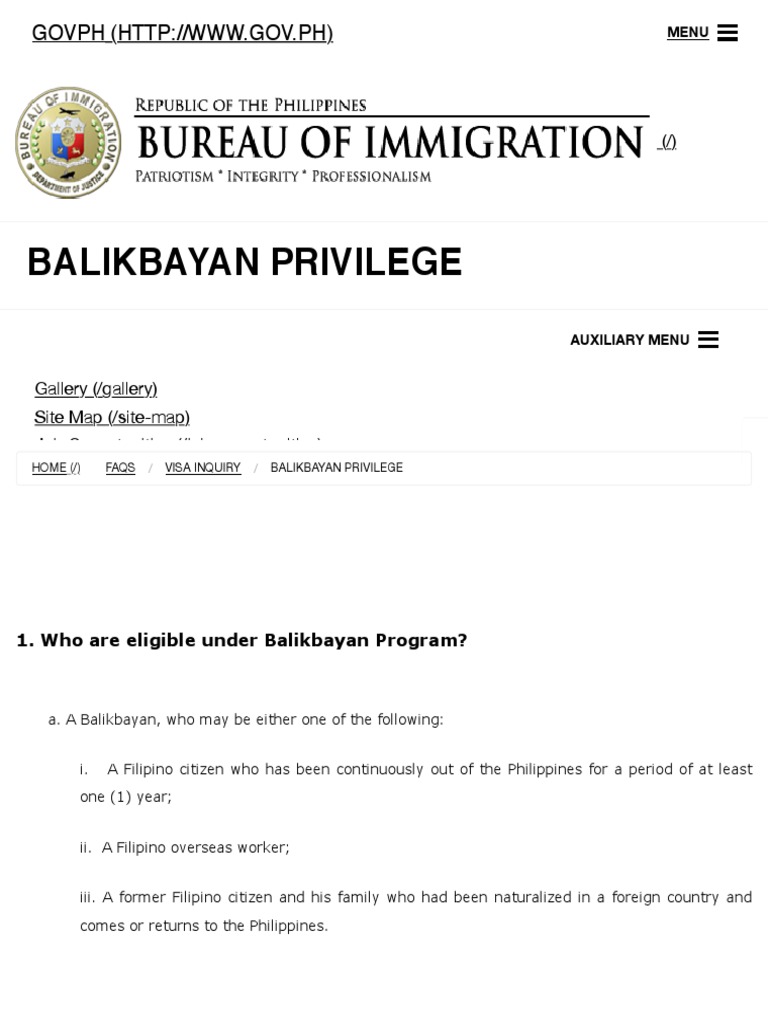 Balikbayan Privilege: Govph (Http://Www.Gov.Ph) | Travel Visa | Philippines