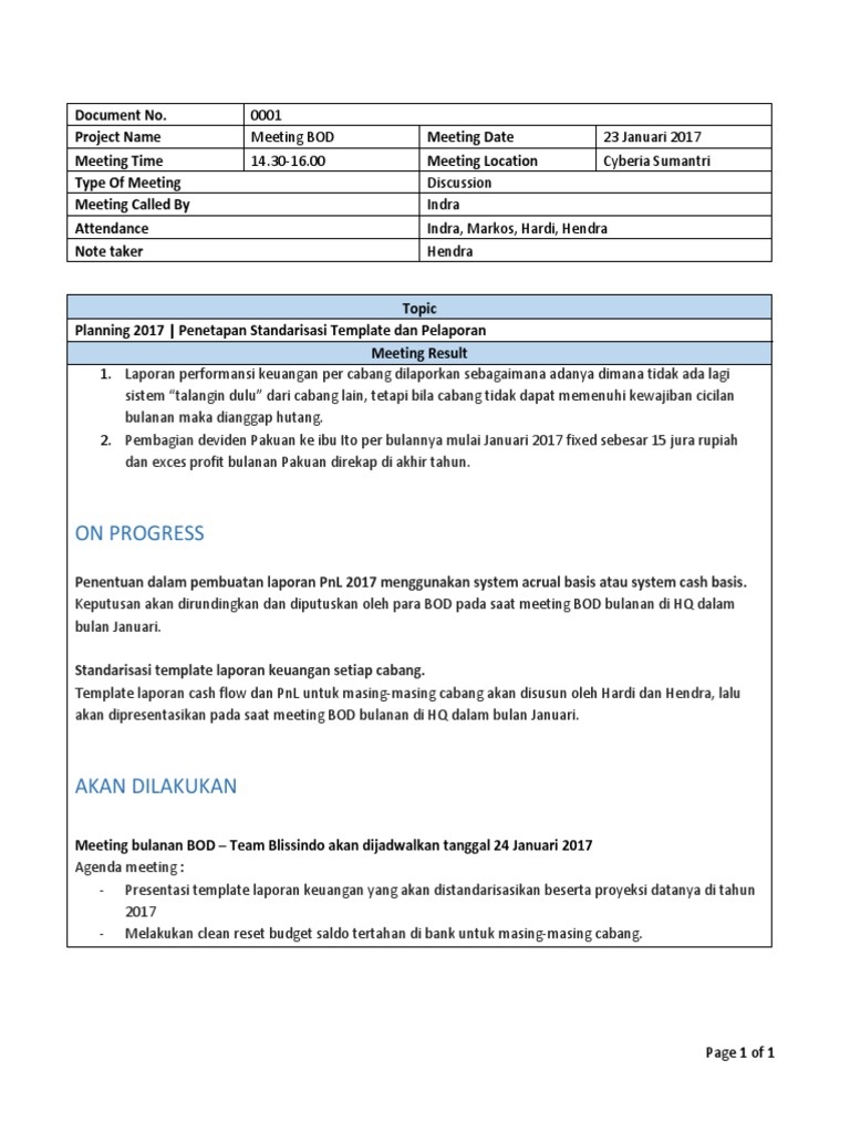 Contoh MOM Meeting Perusahaan | PDF