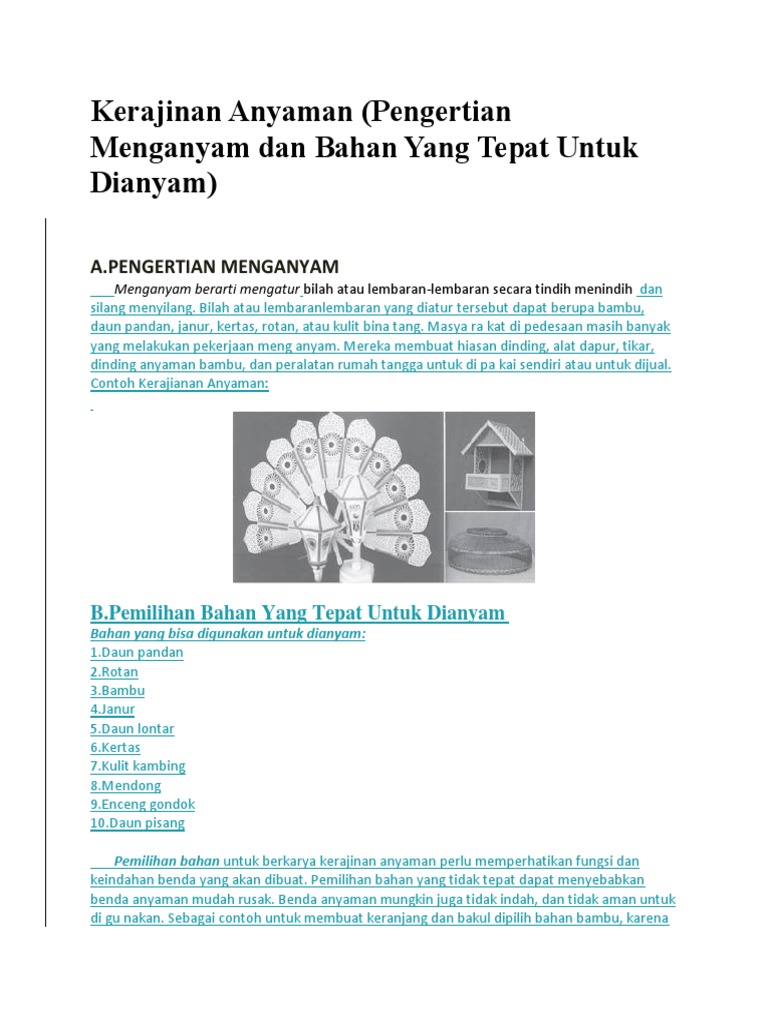 Panduan Anyaman: Pengertian dan Bahan Terbaik | PDF