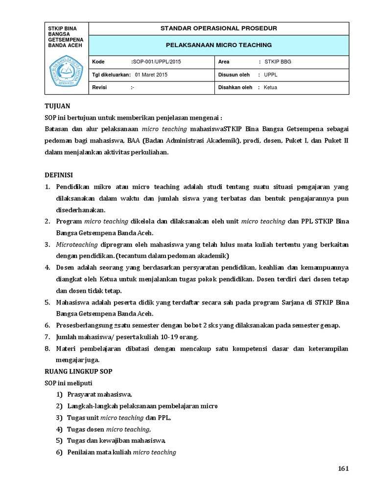 SOP Pelaksanaan Micro Teaching1 | PDF