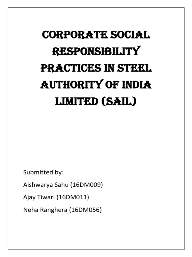 Assignment (CSR by SAIL) | PDF | Corporate Social Responsibility ...