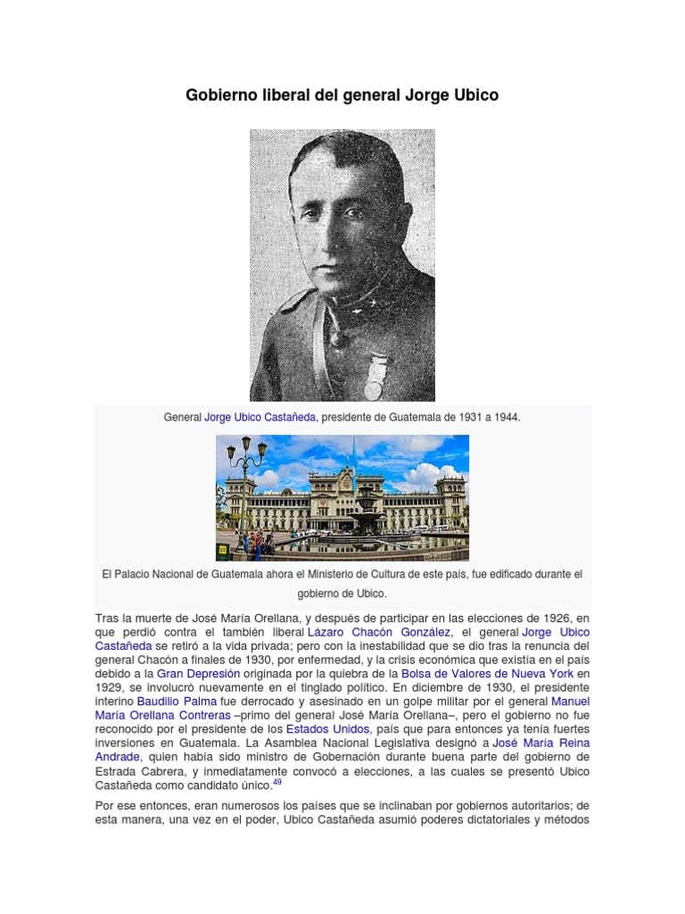 Gobierno Liberal Del General Jorge Ubíco | PDF | Guatemala | Formas de ...