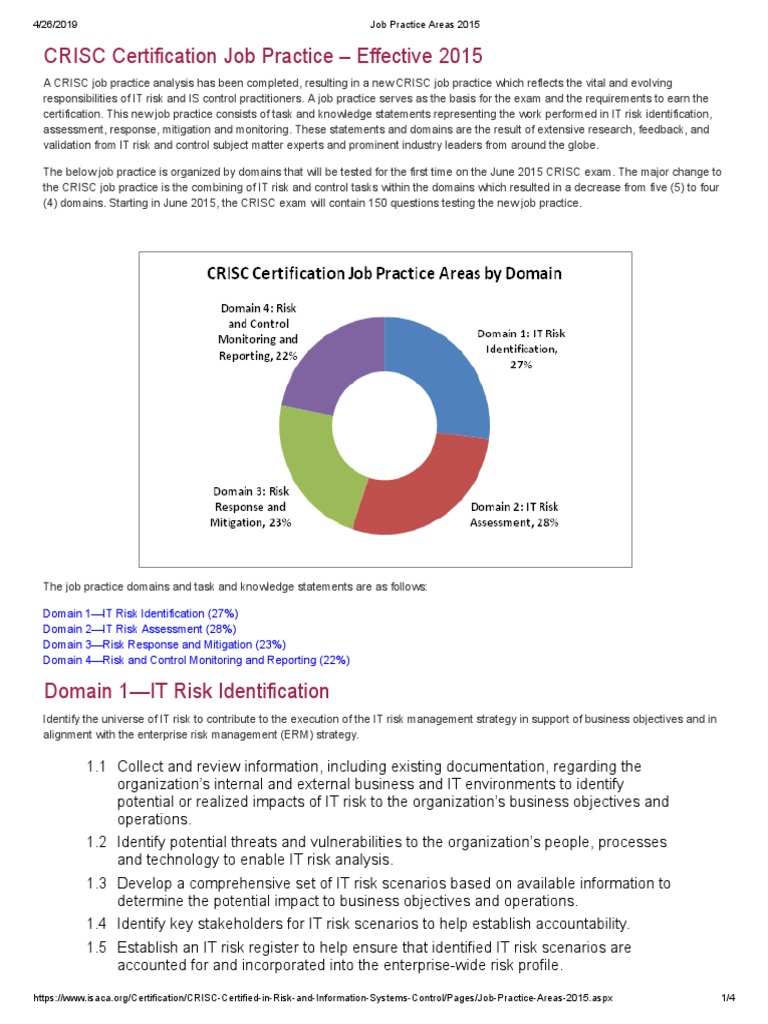 CRISC Job Practice Areas 2015 | PDF | Risk Management | Enterprise Risk ...