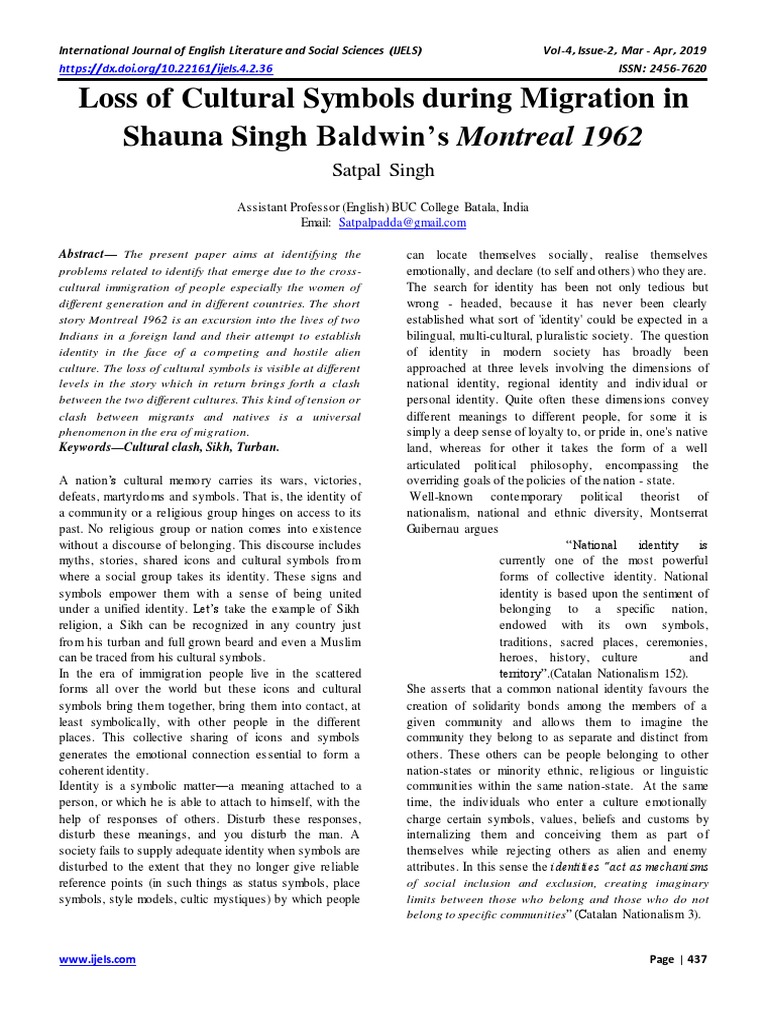 Loss of Cultural Symbols During Migration in Shauna Singh Baldwin's ...