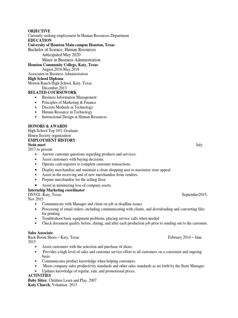 Cuin Class Resume For Wajeeha Shaheen | PDF | Sales | Merchandising