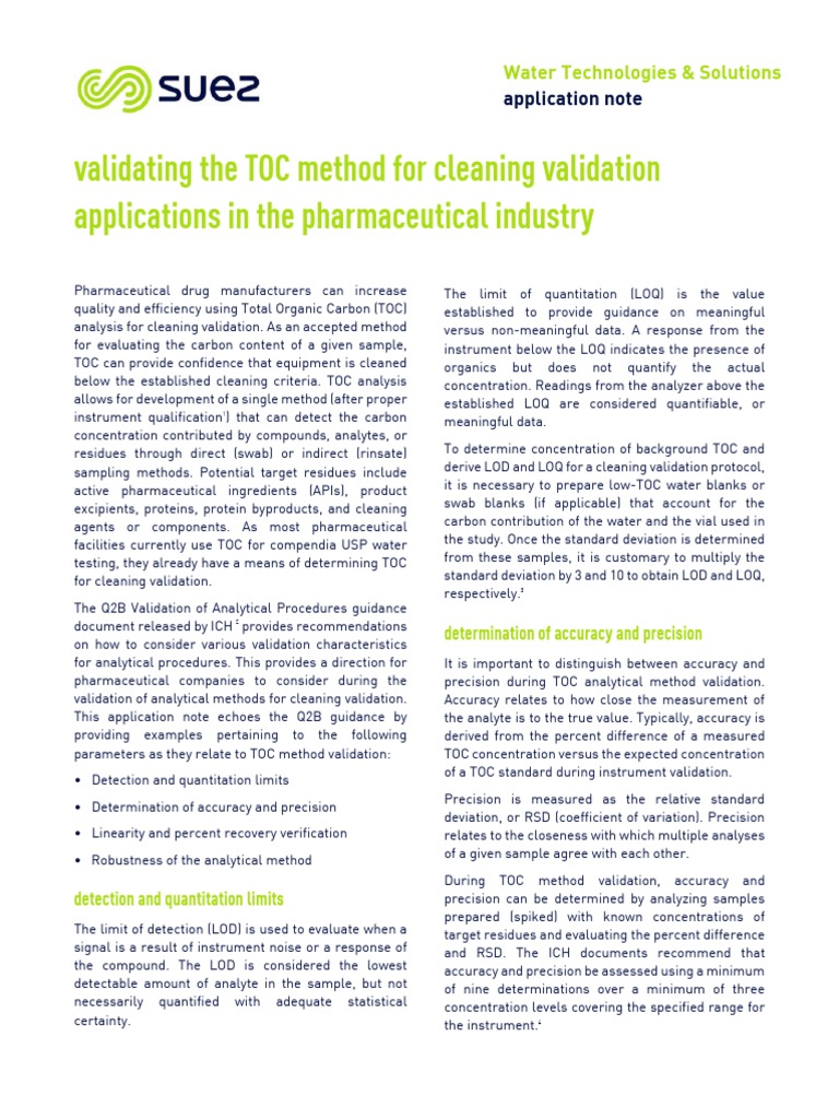 Cleaning Validation Toc Method | PDF | Total Organic Carbon | Accuracy ...