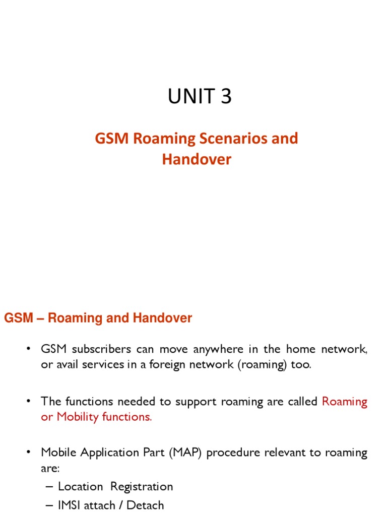 Unit 3: GSM Roaming Scenarios and Handover | PDF | Telecommunications ...