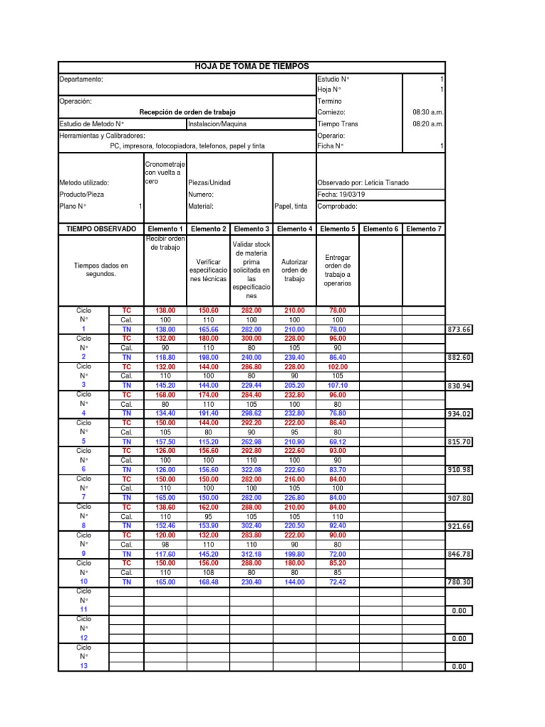 Formato Estudio De Tiempos Pdf Equipo De Oficina Informática Y