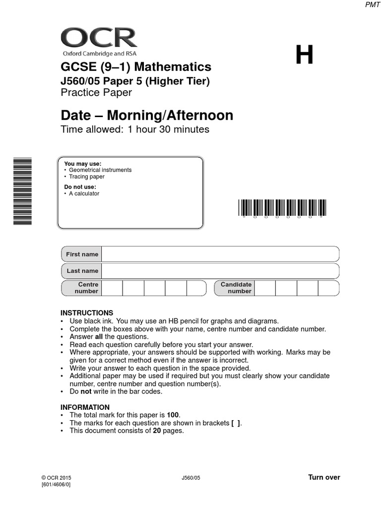 Practice QP - Paper 5 OCR Maths GCSE PDF | PDF | Sphere | Area