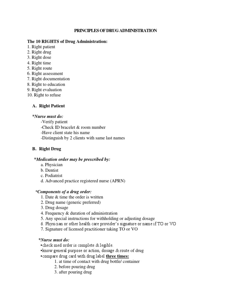 10 Rights of Drug Administration Guide | PDF | Dose (Biochemistry ...
