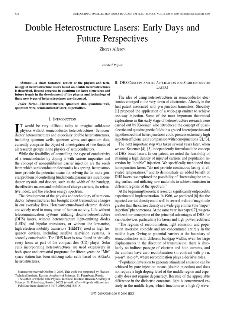 Double Heterostructure Lasers: Early Days and Future Perspectives | PDF ...