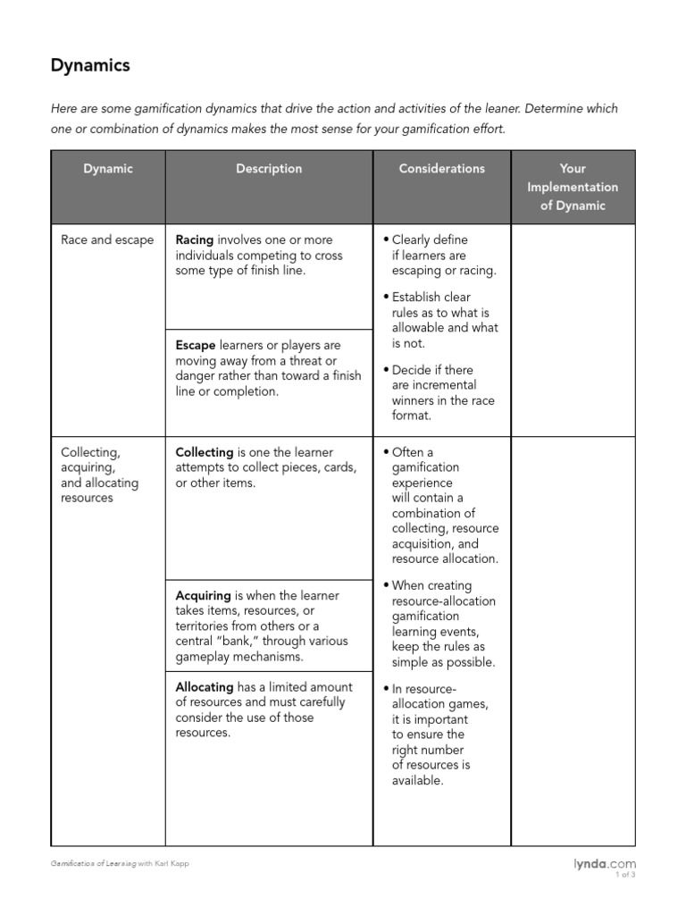 Dynamics: Dynamic Description Considerations Your Implementation of ...