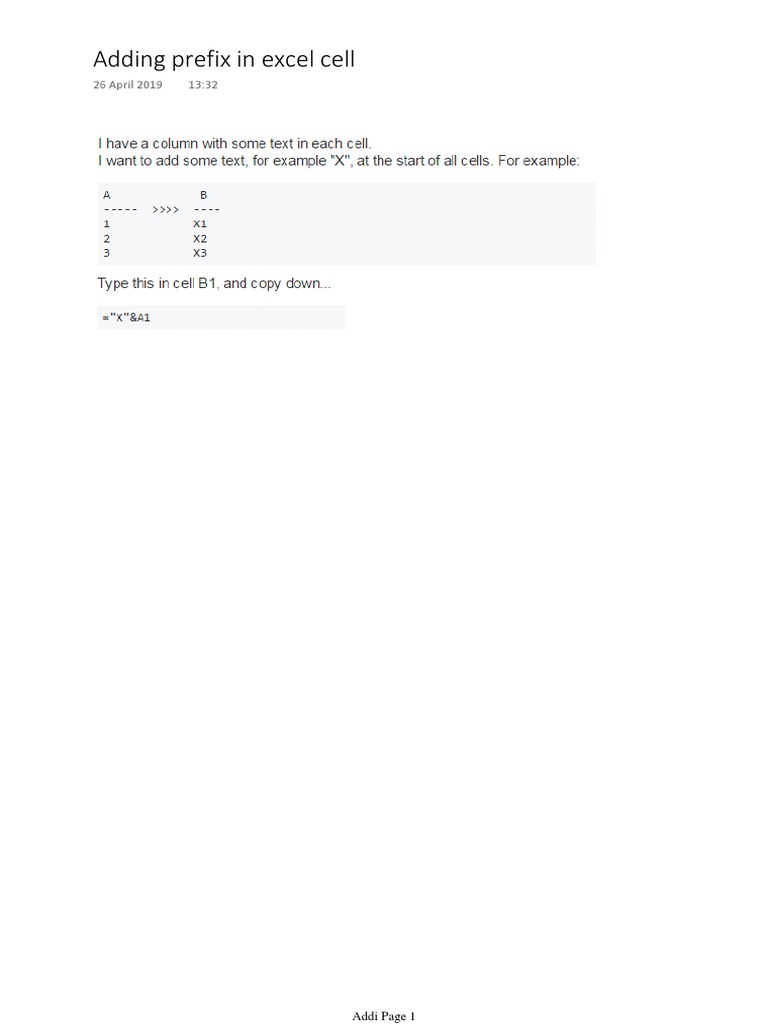 Adding Prefix in Excel Cell | PDF