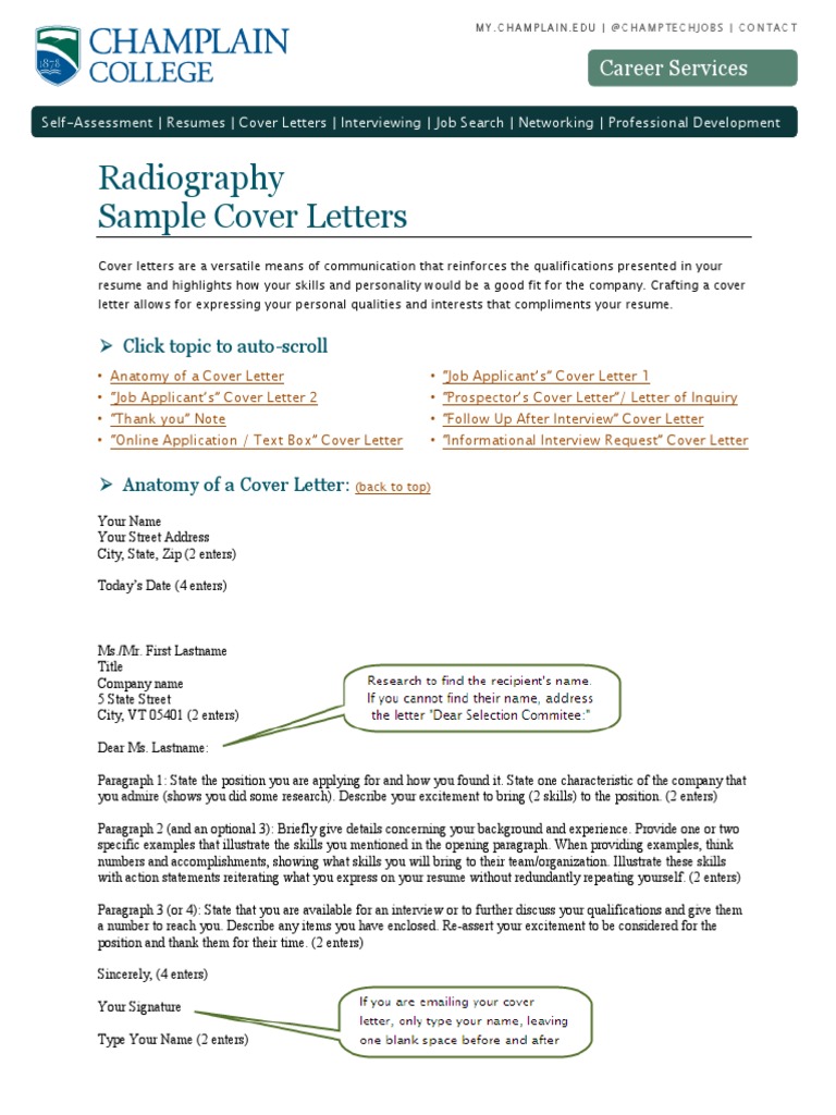 Radiography Sample Cover Letters: Ø Click Topic To Auto-Scroll | PDF ...