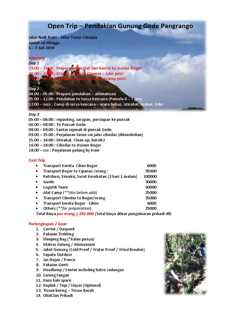 Open Trip Pendakian Gunung Gede | PDF