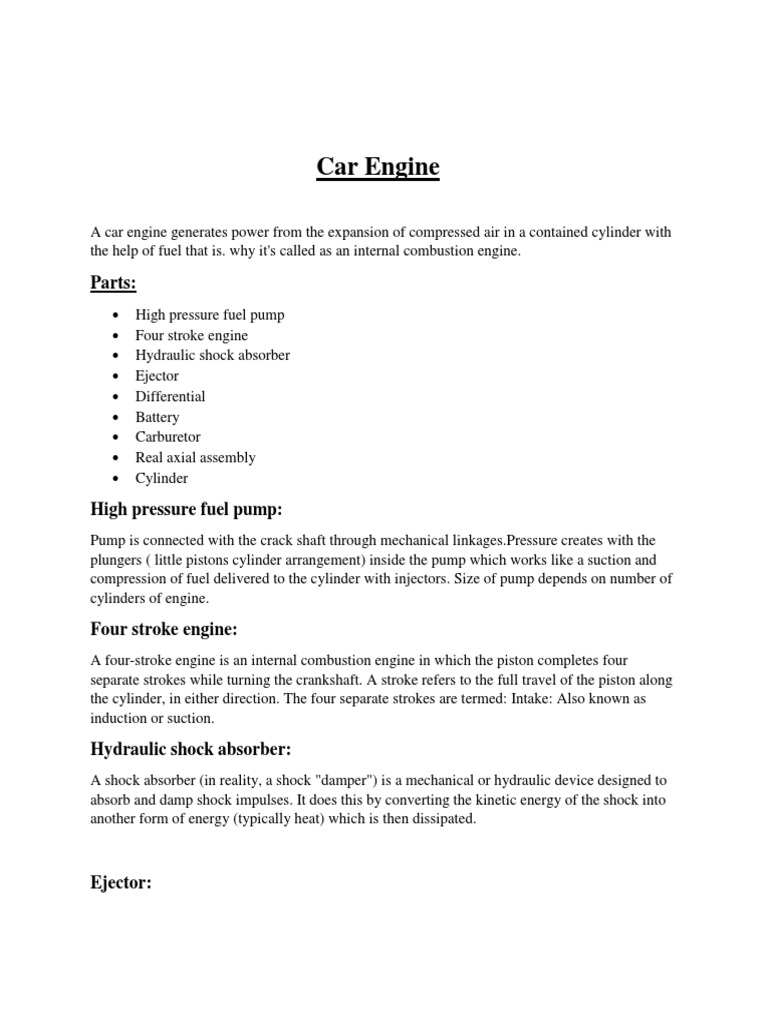 Car Engine: Parts | PDF | Internal Combustion Engine | Cylinder (Engine)