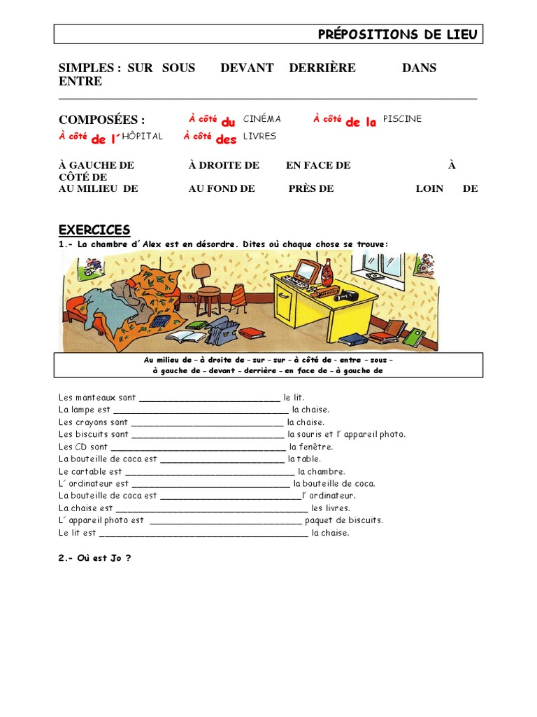 Les Prepositions de Lieu 2 Exercice Grammatical 20148