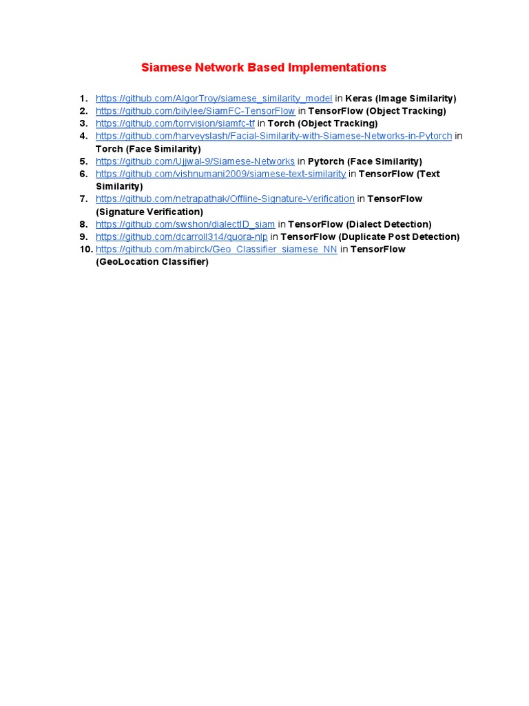 Siamese Network Based Implementations | PDF