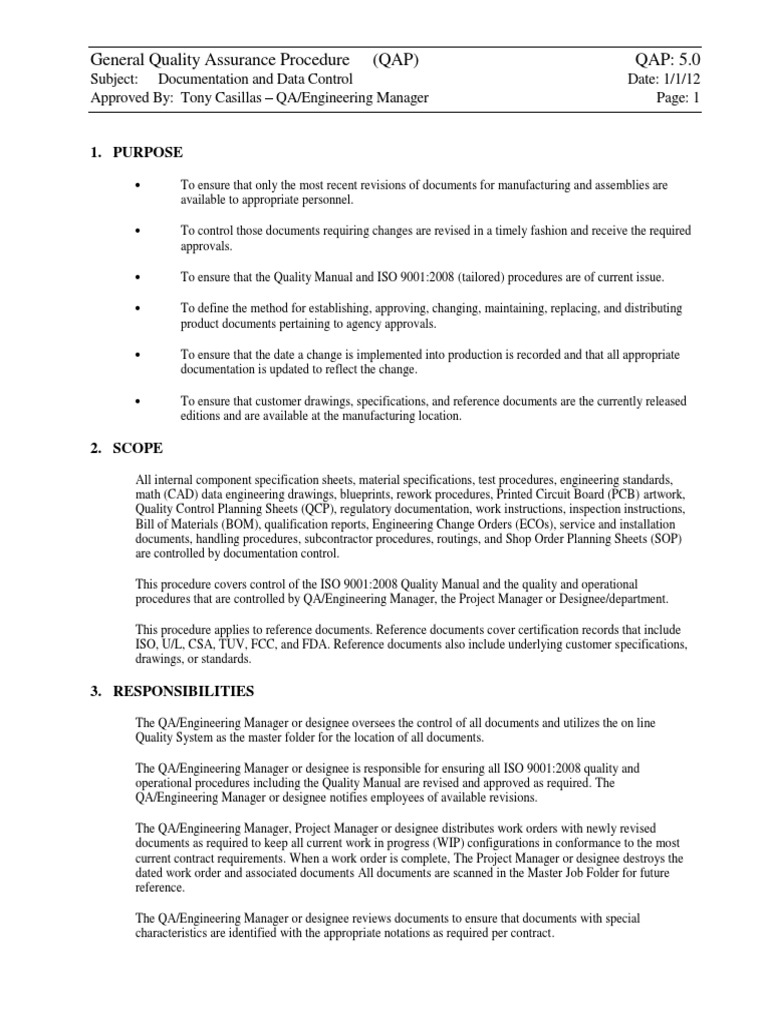 General Quality Assurance Procedure (QAP) QAP: 5.0: 1. Purpose ...